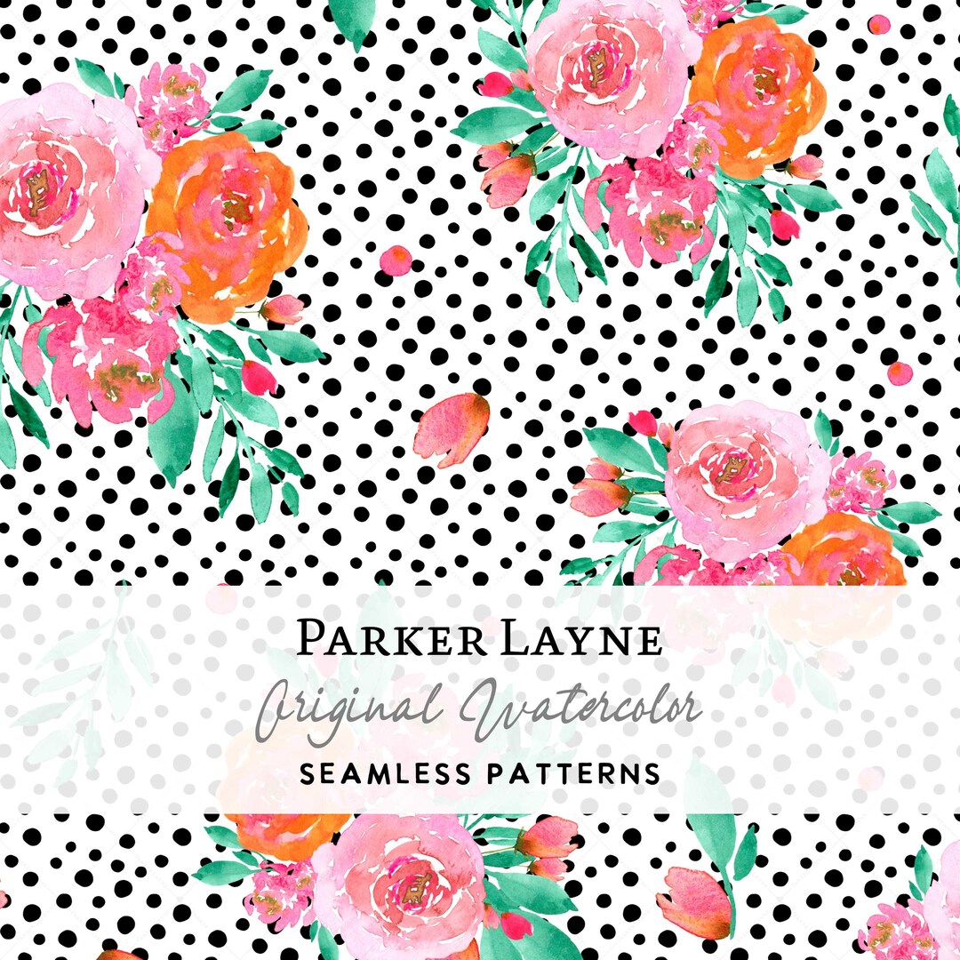 Pink Roses Polka Dot Seamless Pattern: Vintage Watercolor Floral ...