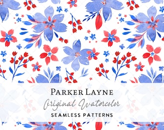4th of July Ditsy Floral Seamless Pattern: Red, White & Blue (digital ...