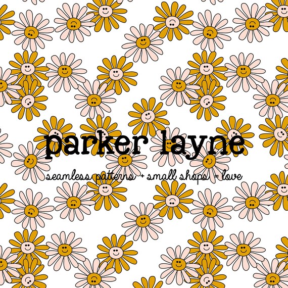 Seamless Pattern Retro Daisies Smiley Face Flowers Peach - Etsy
