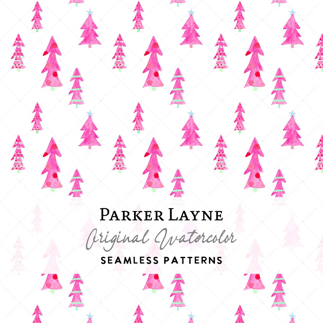 Preppy Pink Christmas Trees Seamless Pattern Pastel Retro Watercolor ...