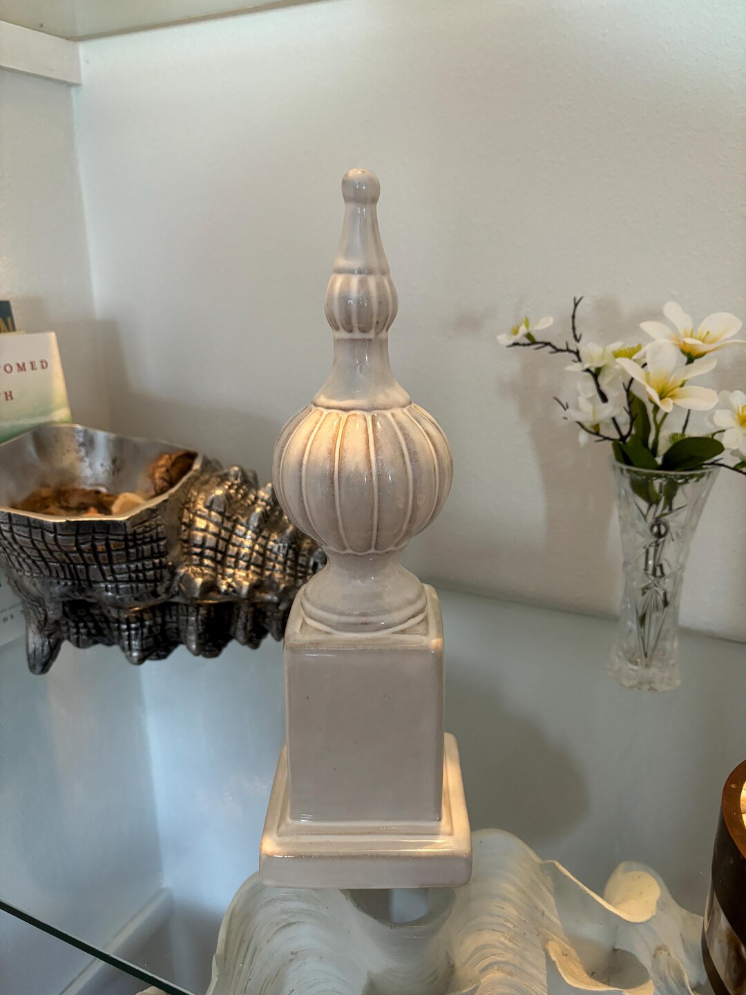 Decorative White Washed Glazed Ceramic Finial - Etsy