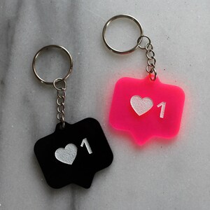 Like Keychain Black Heart and Hot Pink Keychains | Etsy