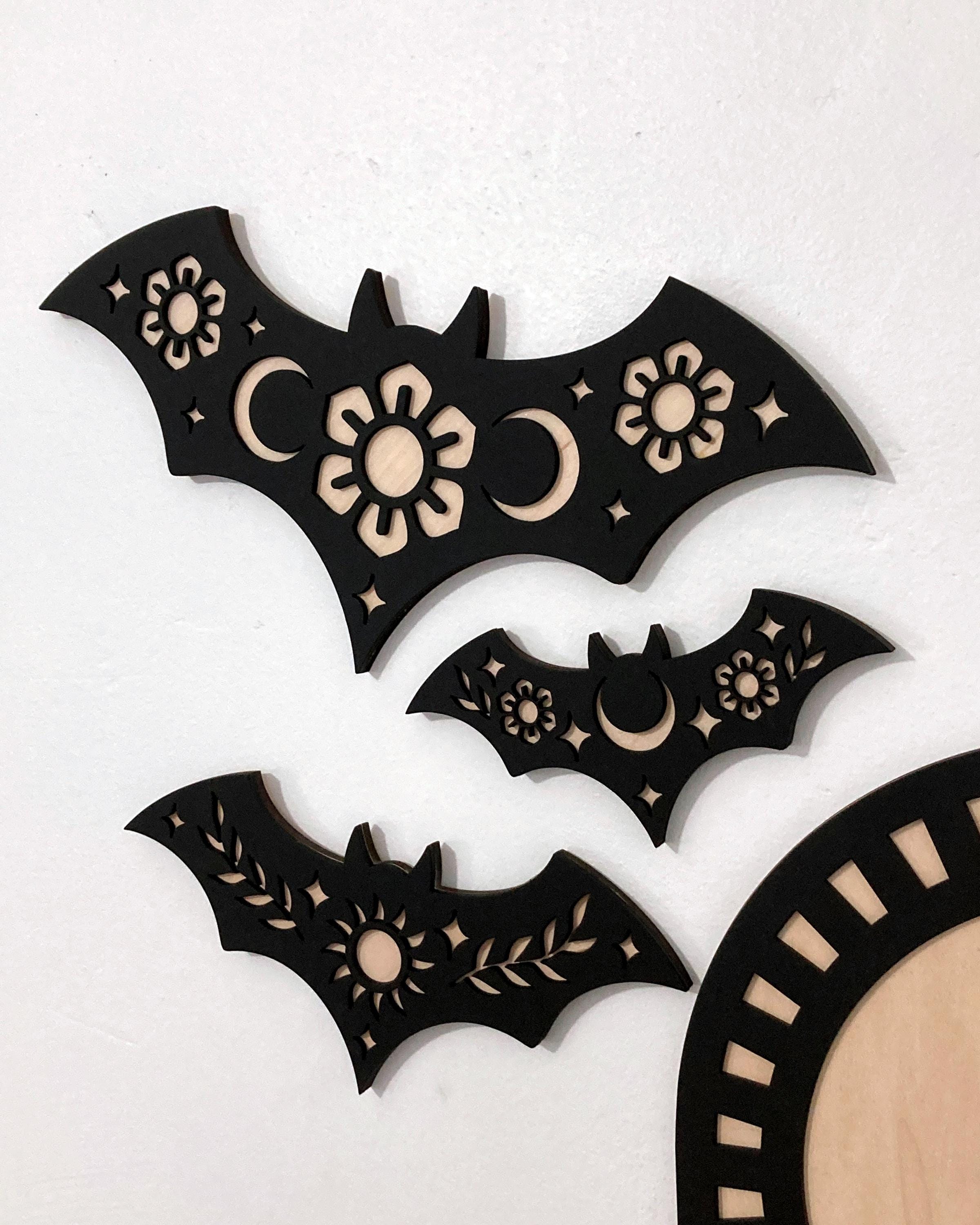 Floral Bat Trio Set | Traditional Tattoo Style Flowers - Etsy