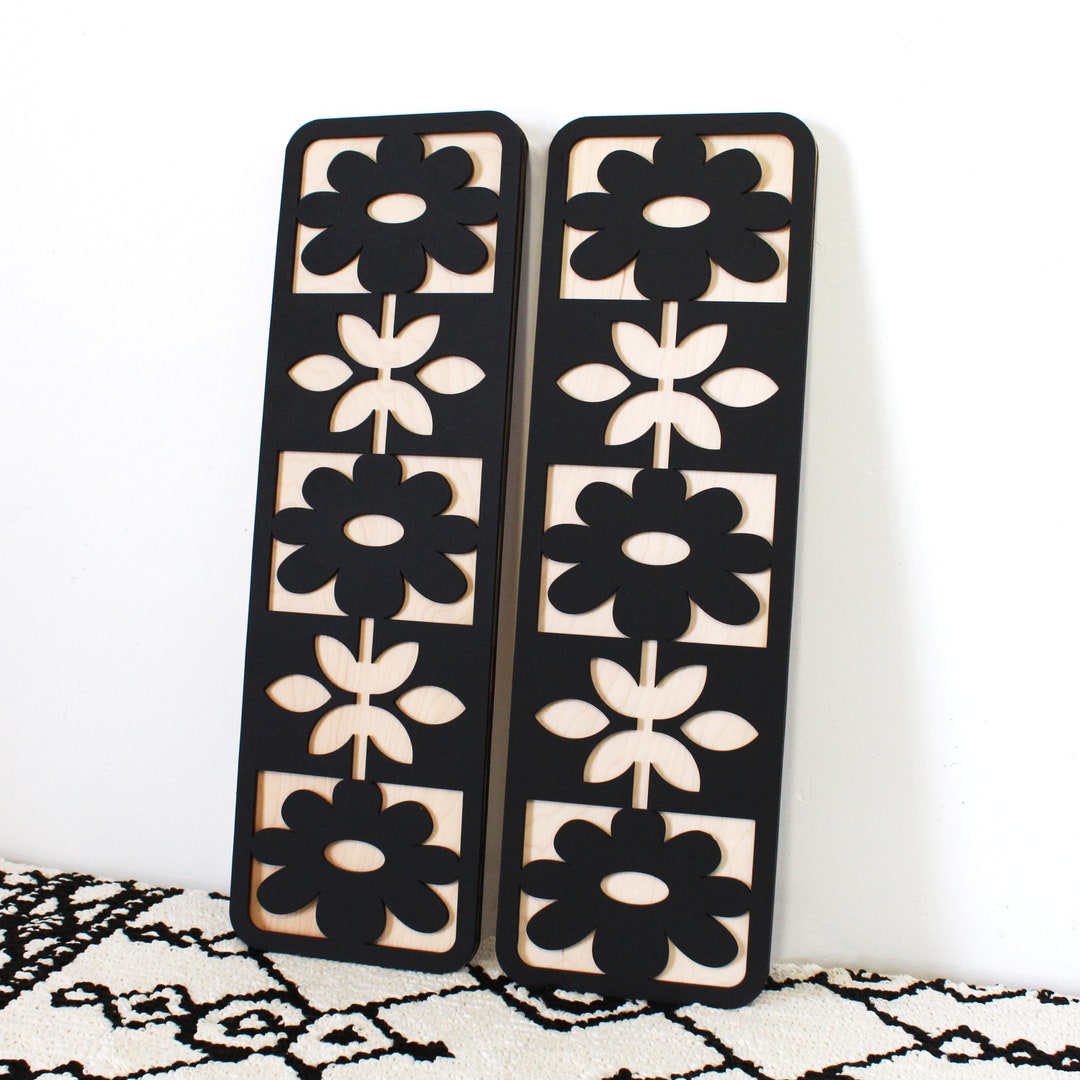 Checkered Daisy Panels | Daisy Flower Wall Hanging (set of 2) - Etsy