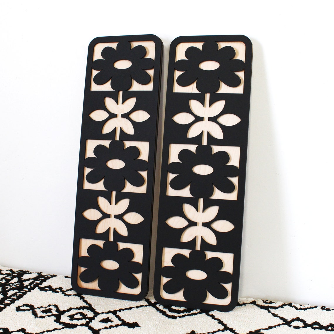 Checkered Daisy Panels Daisy Flower Wall Hanging set of 2 - Etsy