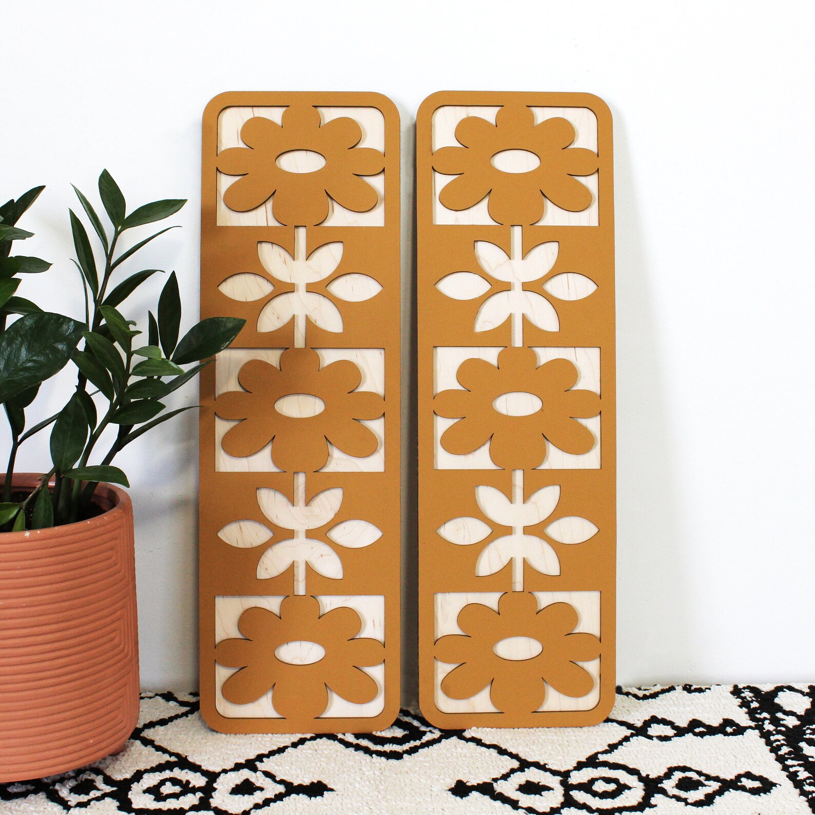 Checkered Daisy Panels Daisy Flower Wall Hanging set of 2 - Etsy