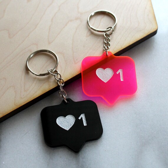 Like Keychain Black Heart and Hot Pink Keychains | Etsy