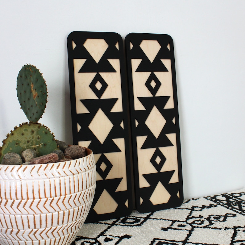Southwestern Panels Aztec Wood Wall Hanging set of 2 - Etsy