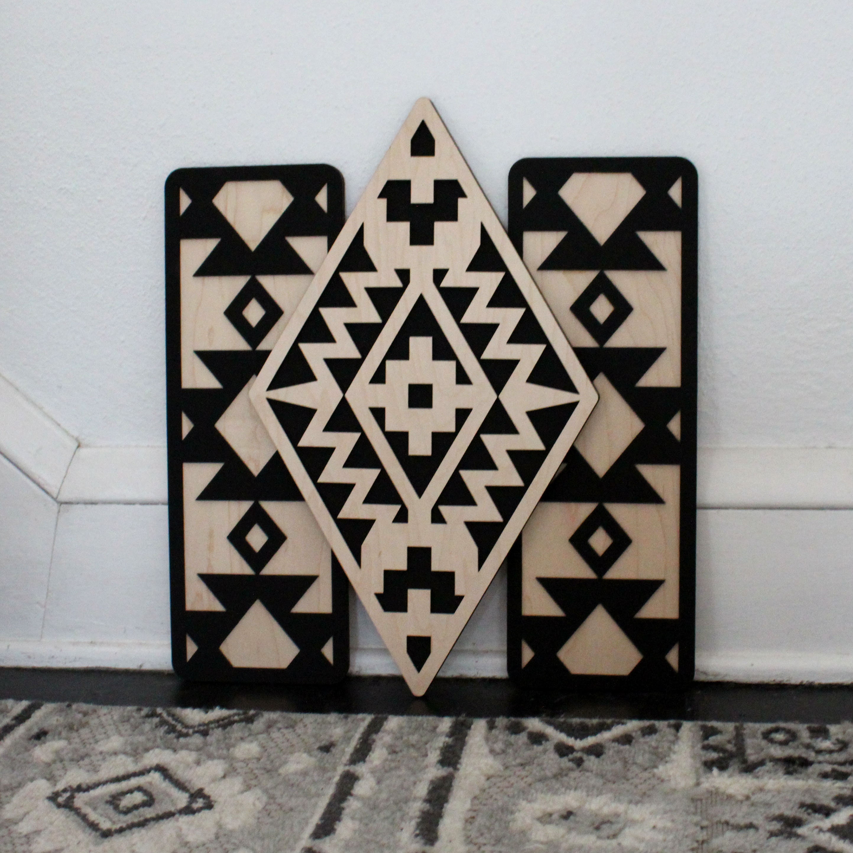 Southwestern Panels Aztec Wood Wall Hanging Set of 2 | Etsy