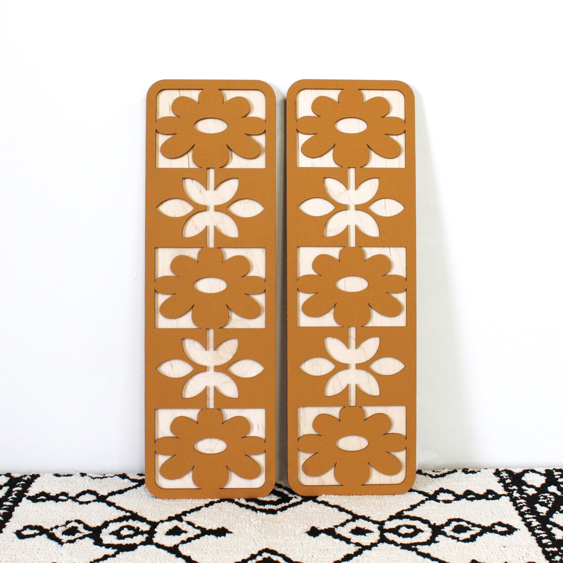 Checkered Daisy Panels Daisy Flower Wall Hanging set of 2 - Etsy