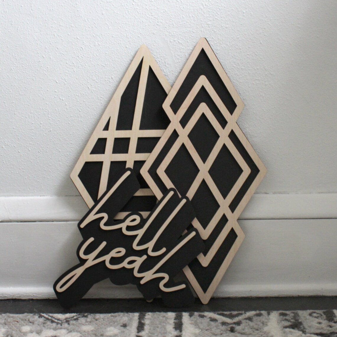 Stacked Diamonds Wall Sign Diamond Geometric Wall Decor | Etsy