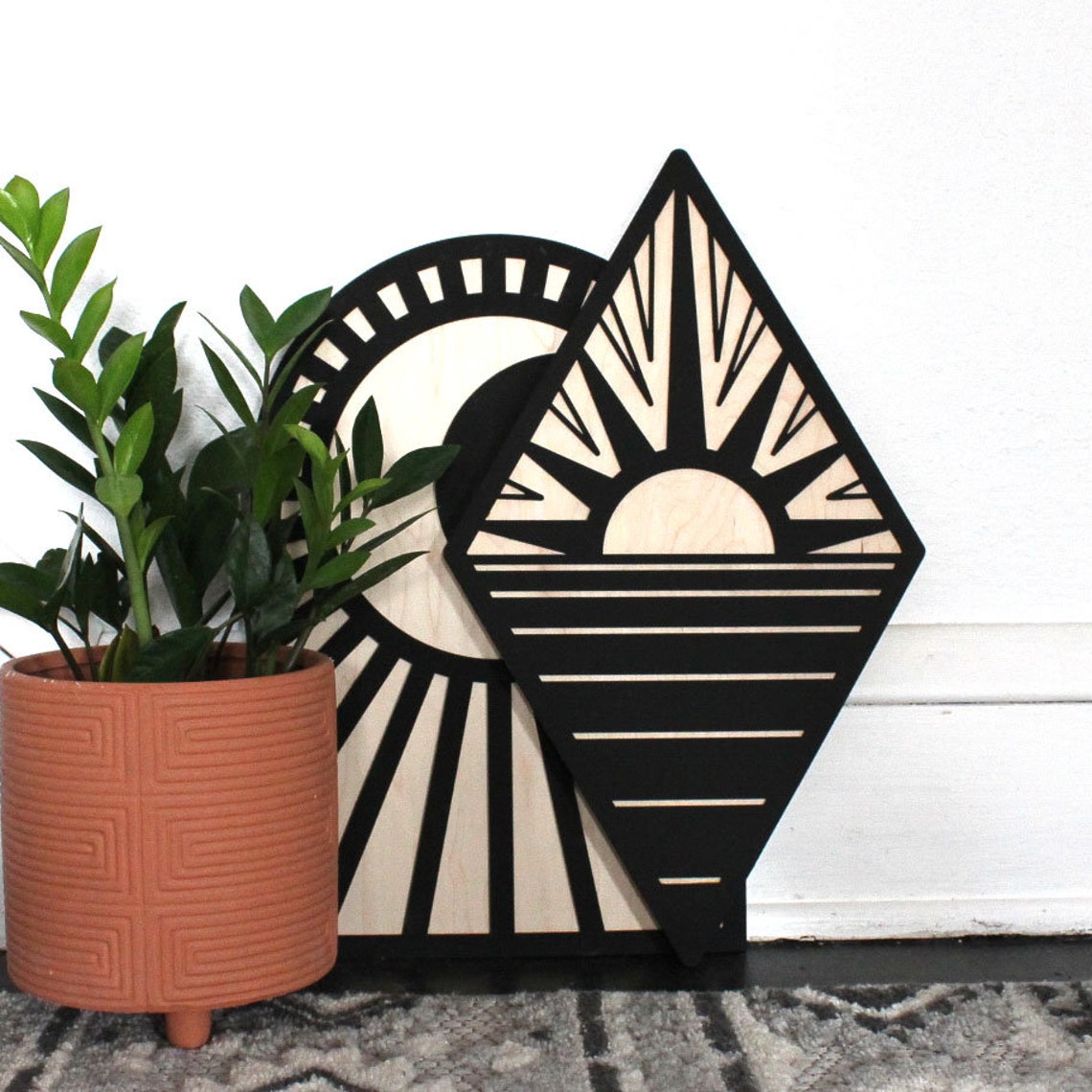 Coastal Sunrise Diamond Sign Vintage Style Sun Wall Decor | Etsy