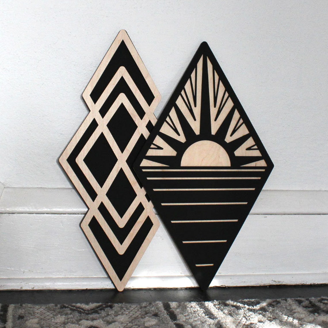 Stacked Diamonds Wall Sign Diamond Geometric Wall Decor | Etsy