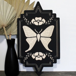 Moth Crest Wood Sign | Botanical Butterfly Sign - Etsy