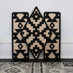 Southwestern Panels Aztec Wood Wall Hanging Set of 2 | Etsy