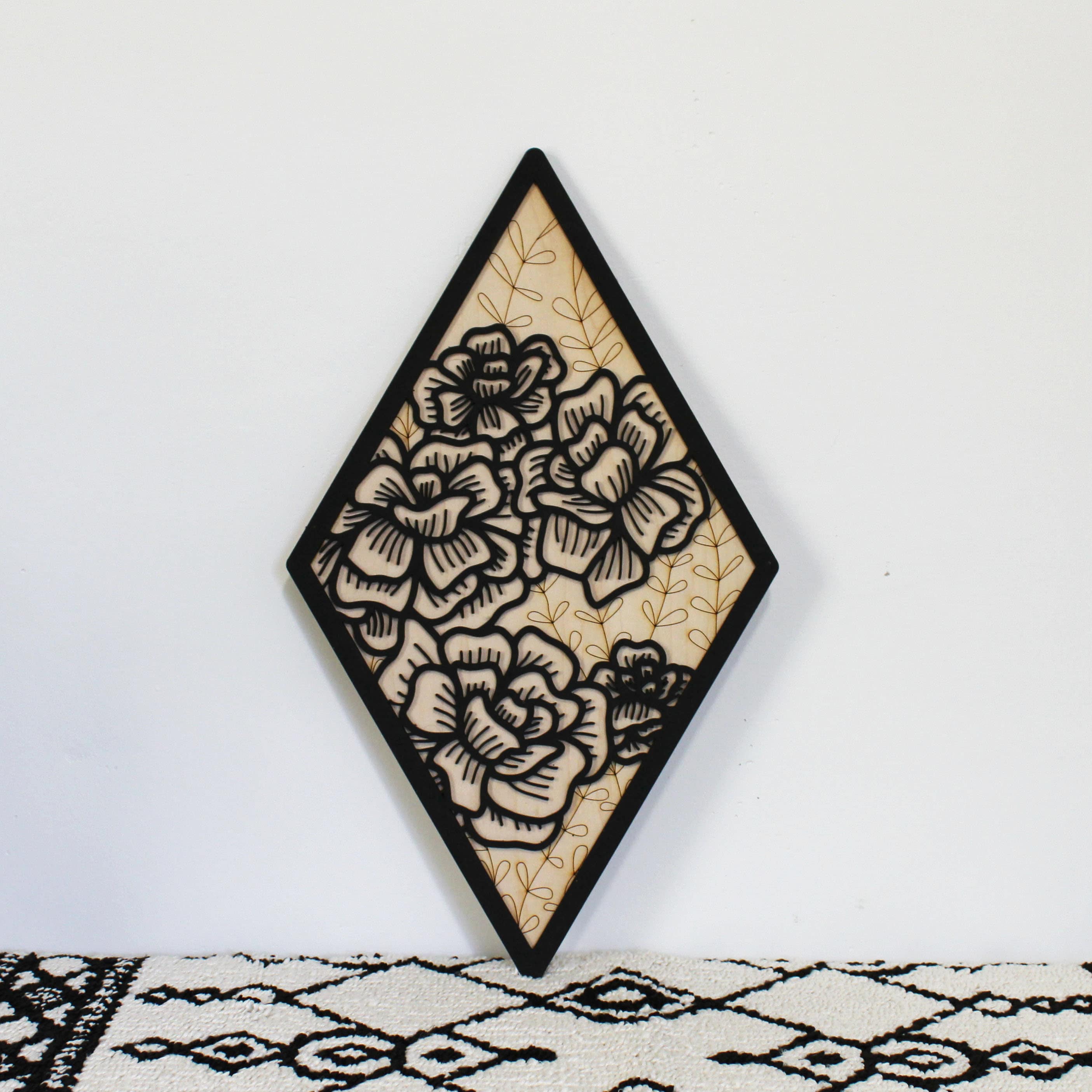 Peony Floral Diamond Sign | Floral Wall Hanging - Etsy