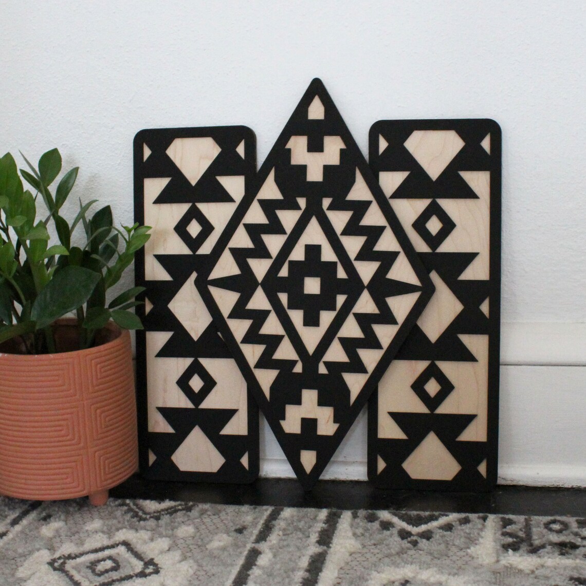 Southwestern Panels Aztec Wood Wall Hanging Set of 2 | Etsy