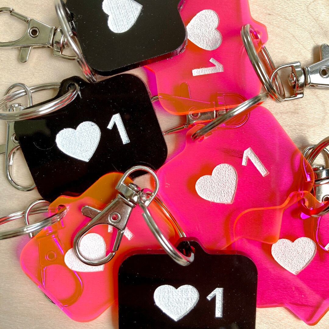 Like Keychain | Black Heart and Hot Pink Keychains - Etsy