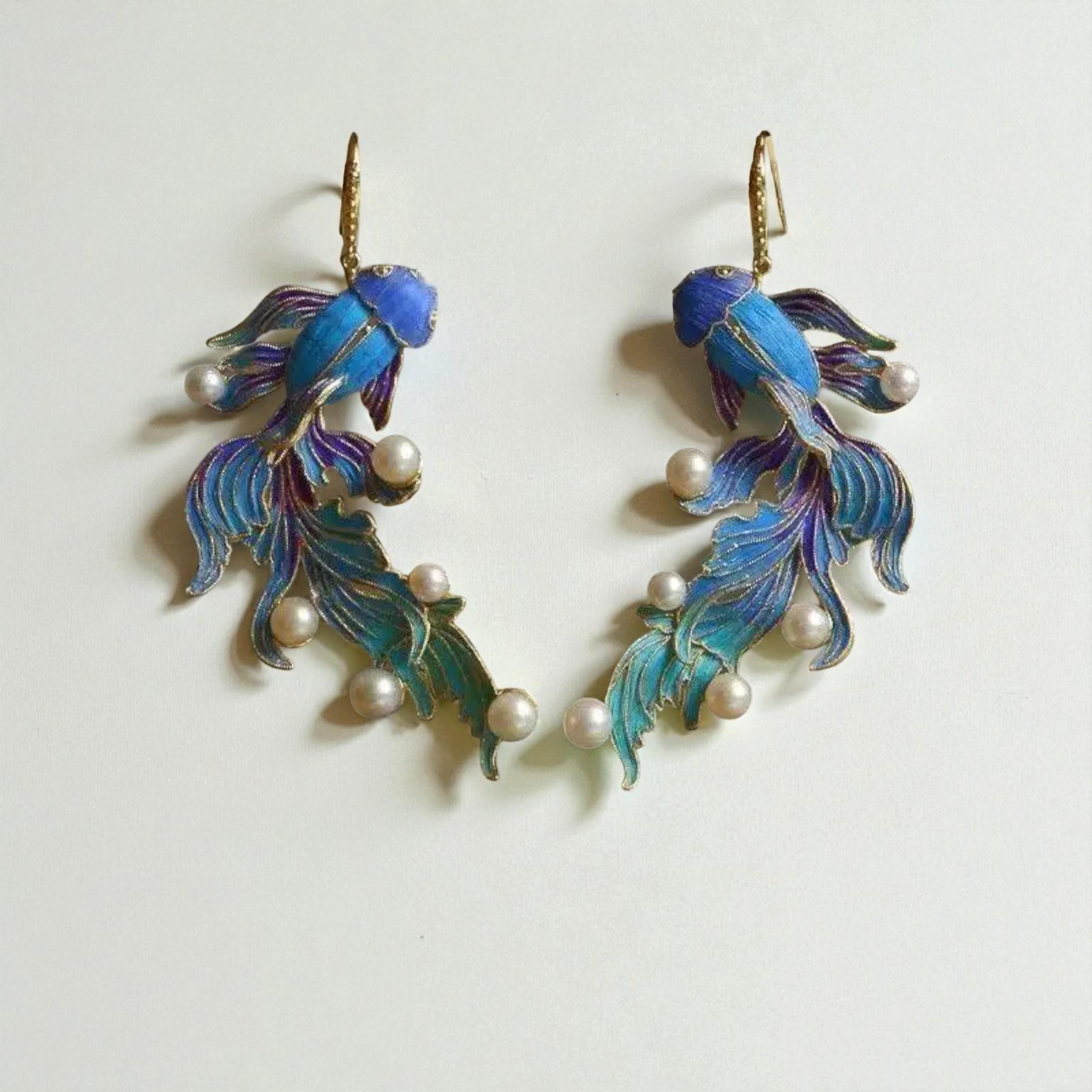 2pcs Koi Fish Flatback Dangle Earring, Japanese Koi Stud, Unique Fish ...