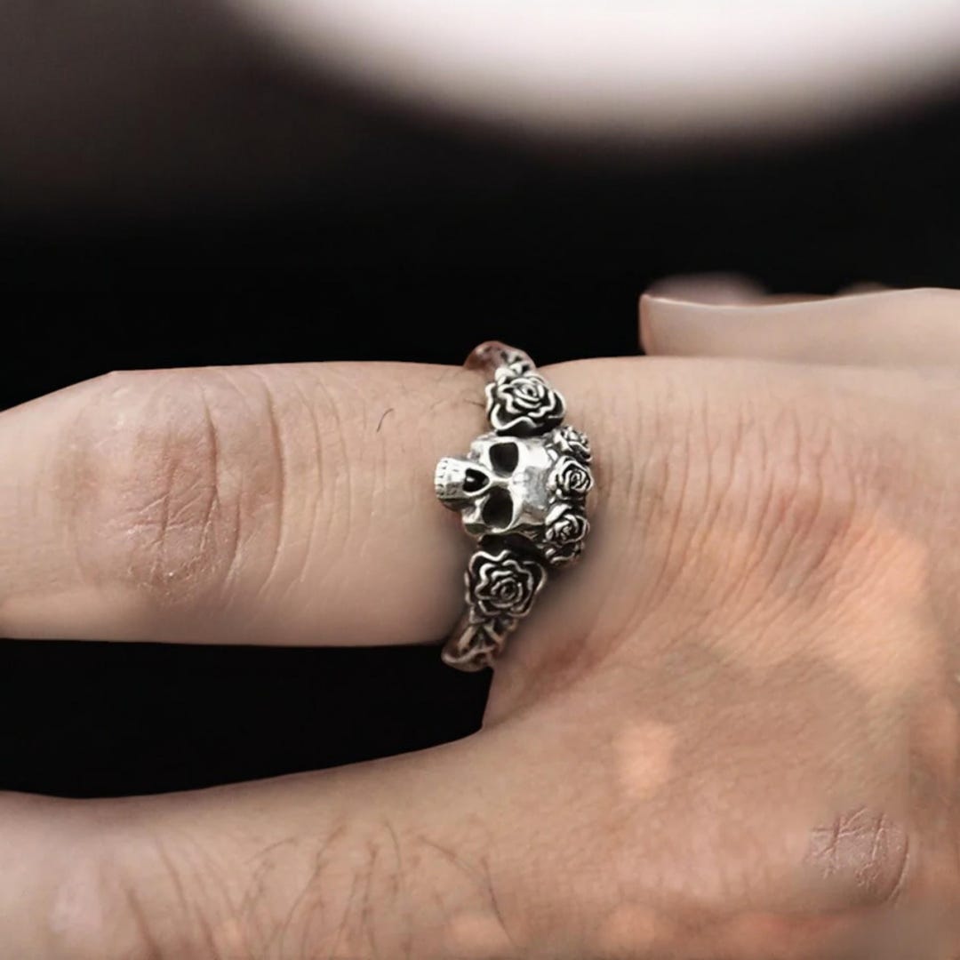 Silver Punk Skull Ring, Unique Gothic Silver Skull Ring, Punk Mecha ...