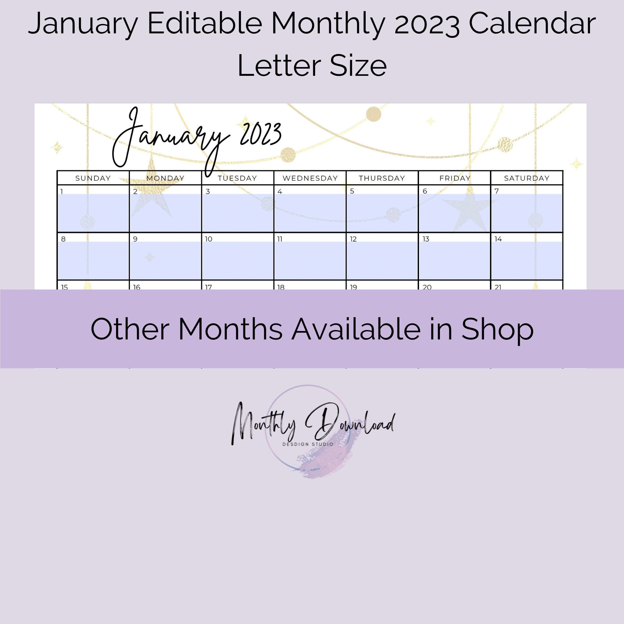 January 2023 Editable Monthly Calendar - Etsy