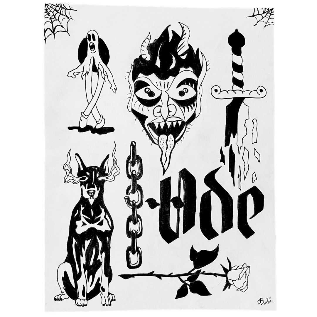 Hand Drawn - Pen and Ink - Blackwork Flashsheet - Etsy