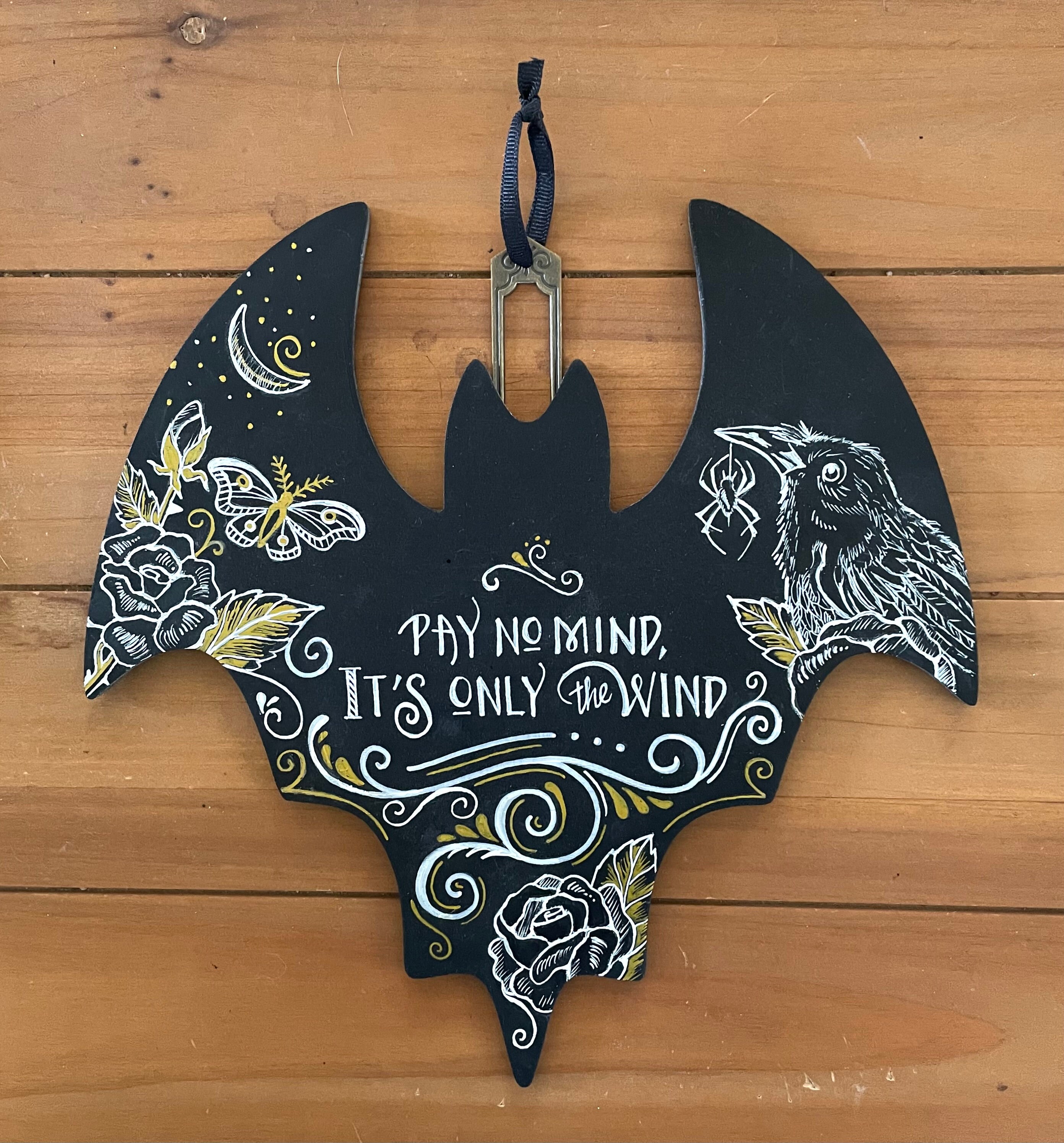 Hand Drawn/lettered Elegant Gothic Style Bat Plaque - Etsy