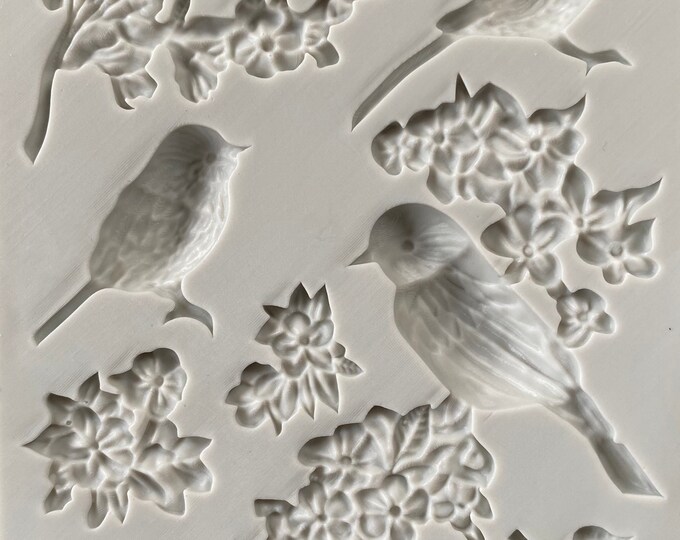 Bird and Flower Flowers Silicone Fondant, Clay, Mould - Chocolate ...