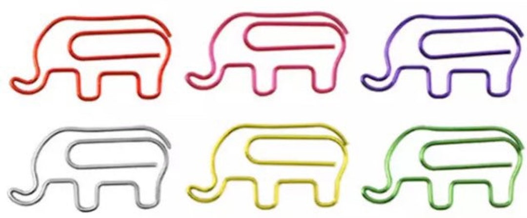 Set of 10 Cute Elephant Bright and Colourful Plastic Coated Metal Paper ...