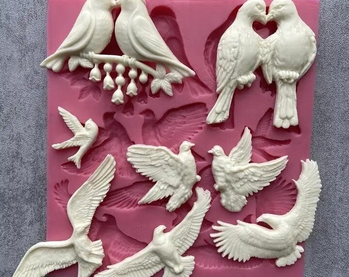 Beautiful Detail Bird Lovebirds Eagle Silicone Fondant, Clay, Mould ...