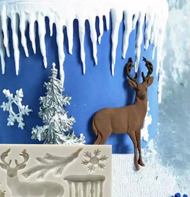 Reindeer Icicles Snowflake Snow Christmas Tree Silicone Cake - Etsy