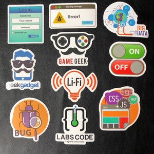 10 Fun Amusing Tech Geek Gamer Computer Nerd Gloss Stickers for ...