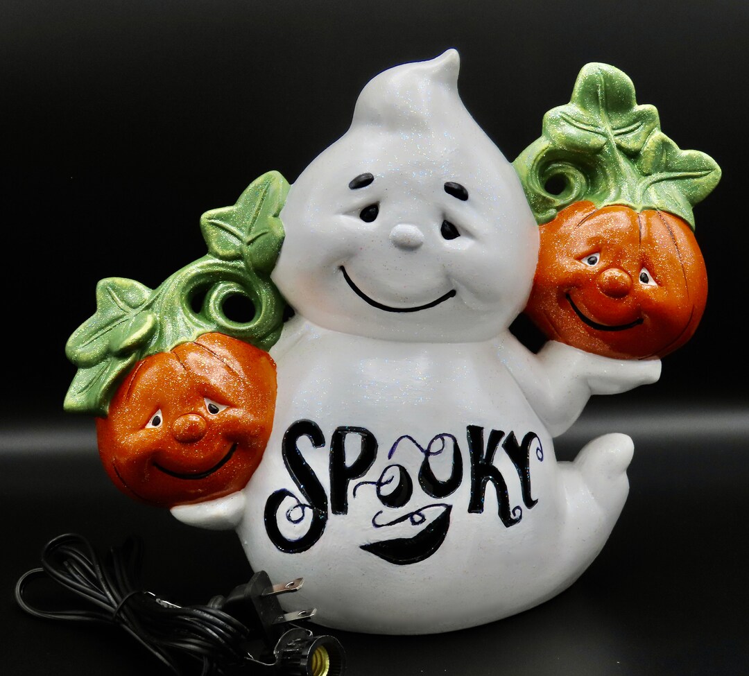 Spooky Ghost Holding Pumpkins Lighted Hand-painted Acrylic Ceramic - Etsy