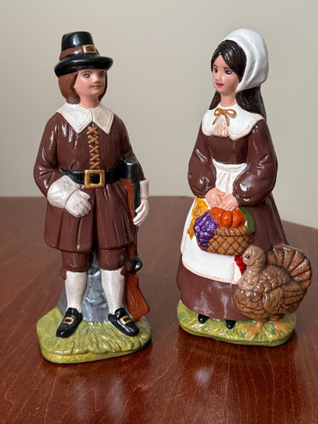 Hand-painted Ceramic Pilgrim Couple Statues - Etsy