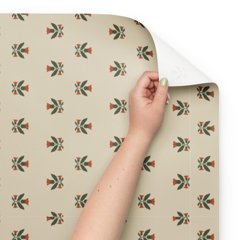 Festive Floral Wrapping Paper | Small Red Flowers & Green Leaves ...