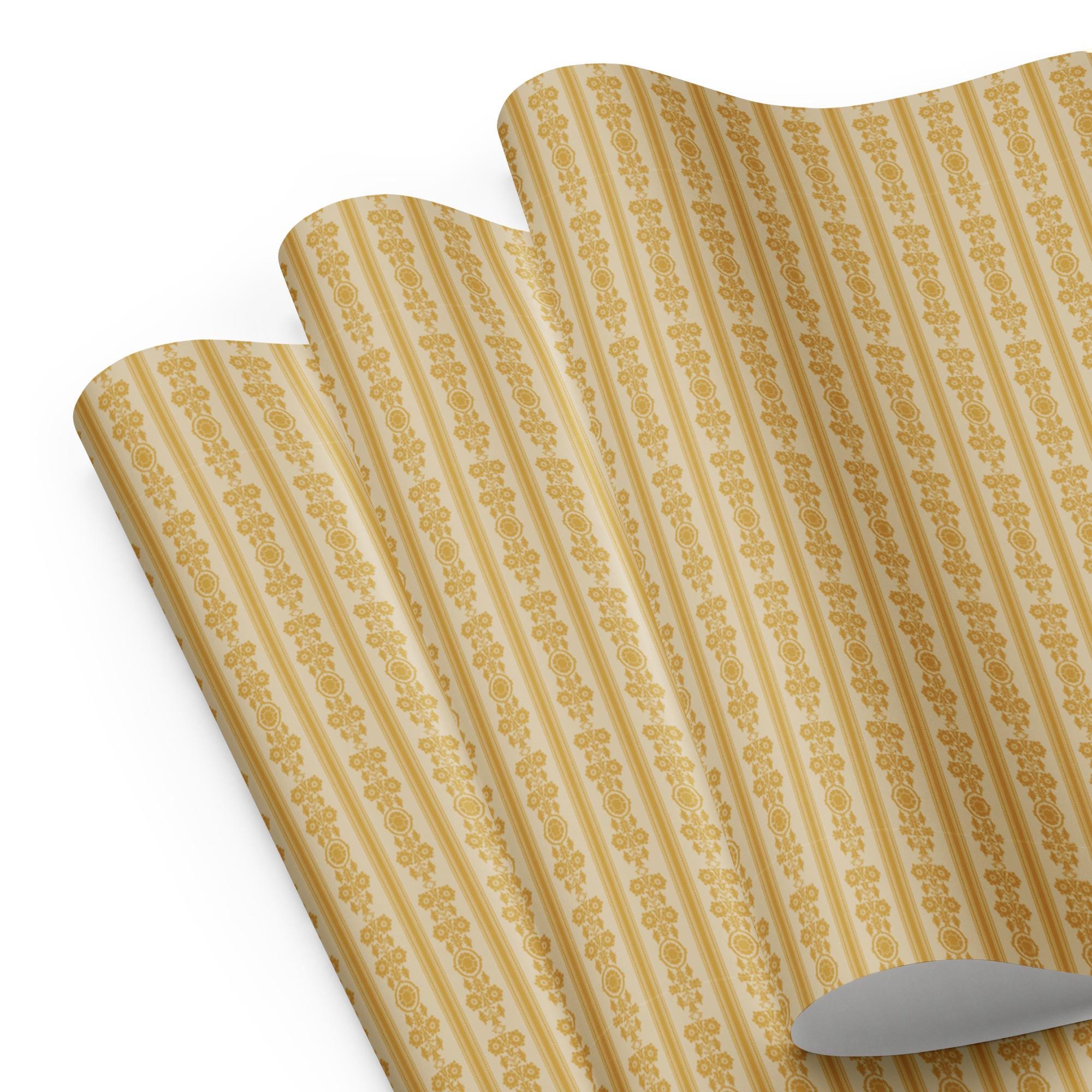 Royal Yellow Floral Wrapping Paper | Vintage-inspired Horizontal Design ...