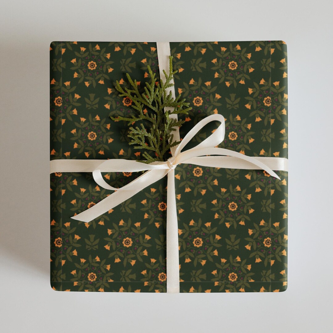 Dark Green Floral Wrapping Paper | Luxurious Botanical Gift Wrap ...