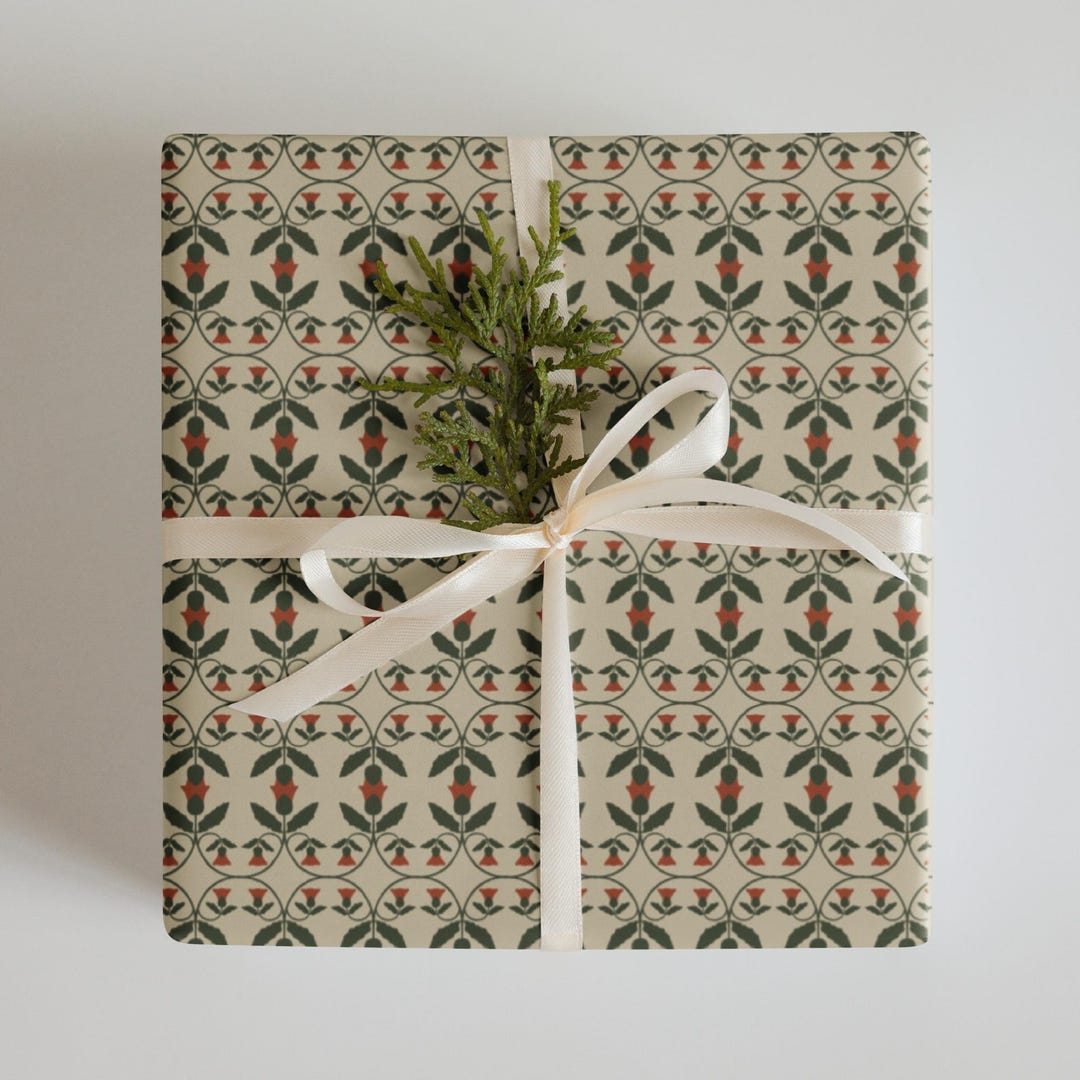Vintage Floral Wrapping Paper | Scandinavian Folk Art Design | Festive ...