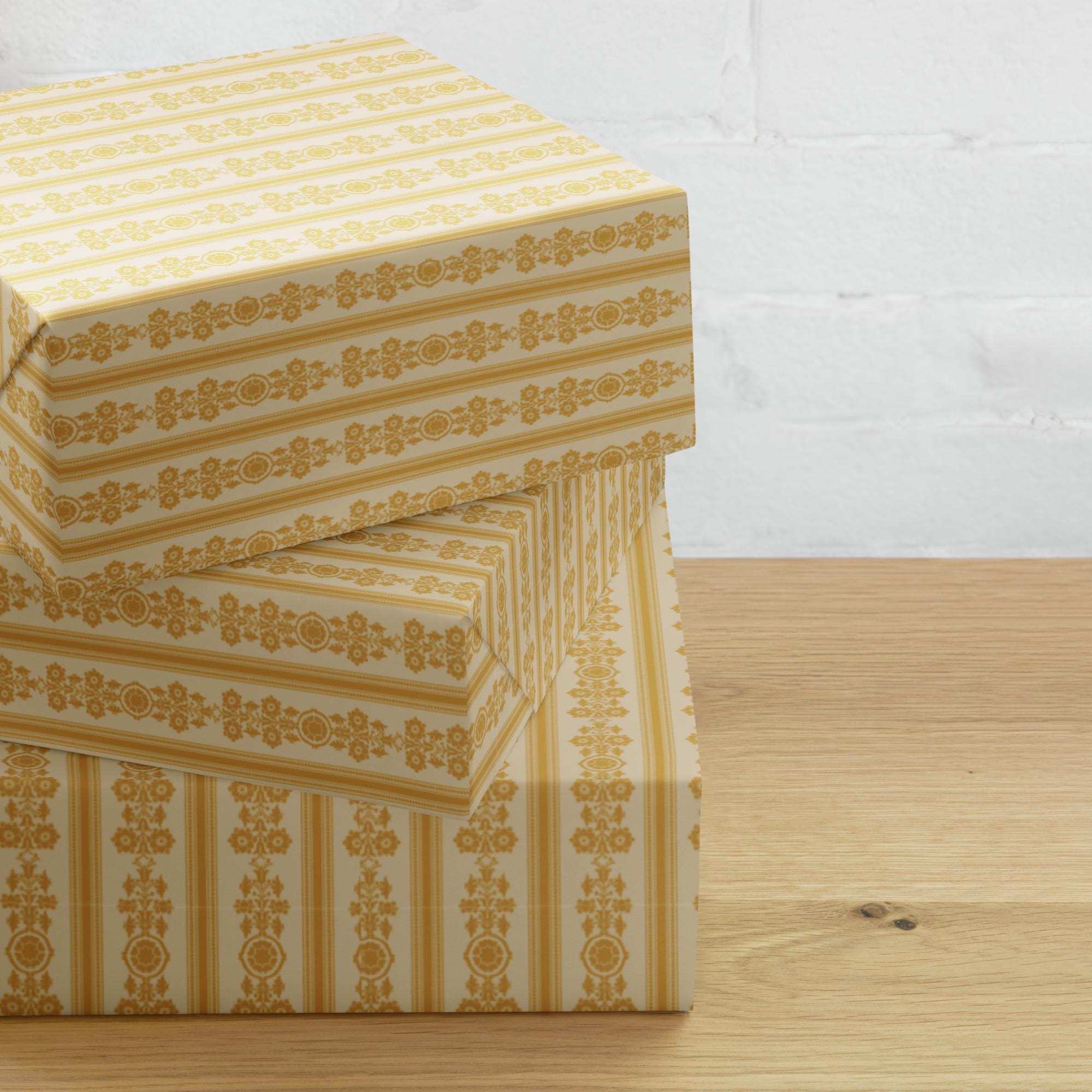 Royal Yellow Floral Wrapping Paper | Vintage-inspired Horizontal Design ...