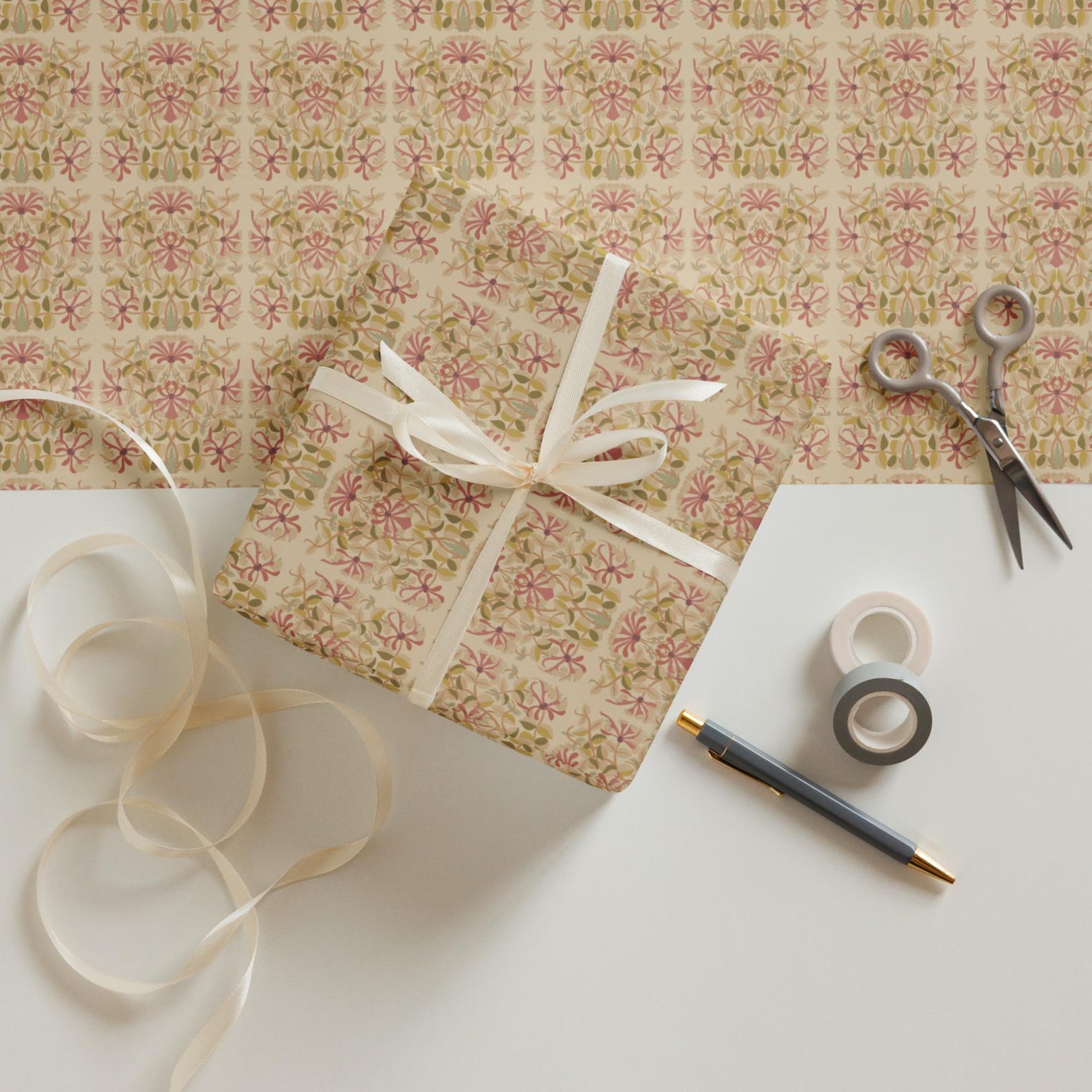 Earthy Floral Wrapping Paper | Spring & Summer Design in Pinks Greens ...