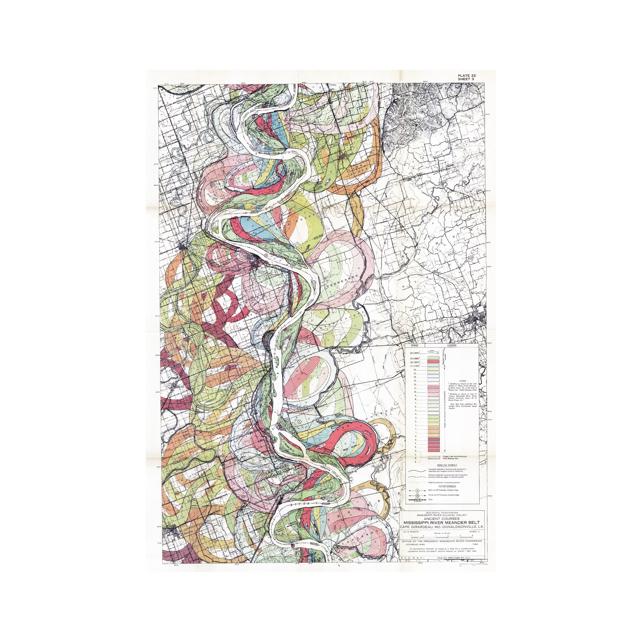 Home Décor Vintage Wall Map Art Decor Fisk Mississippi River Meander ...