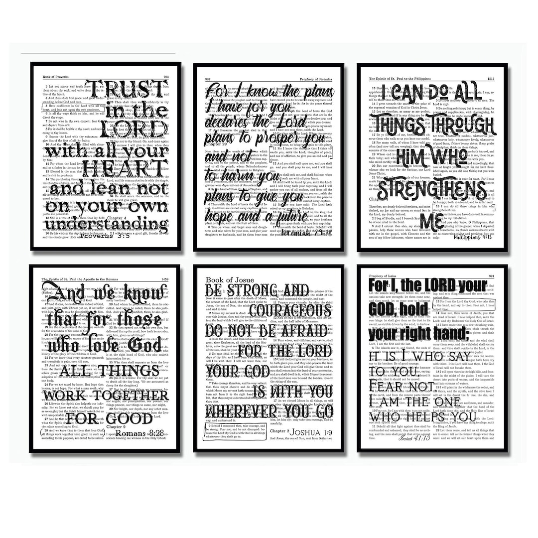 Christian Scripture Wall Art: Set of 6 Bible Verse Prints Plus Frames ...