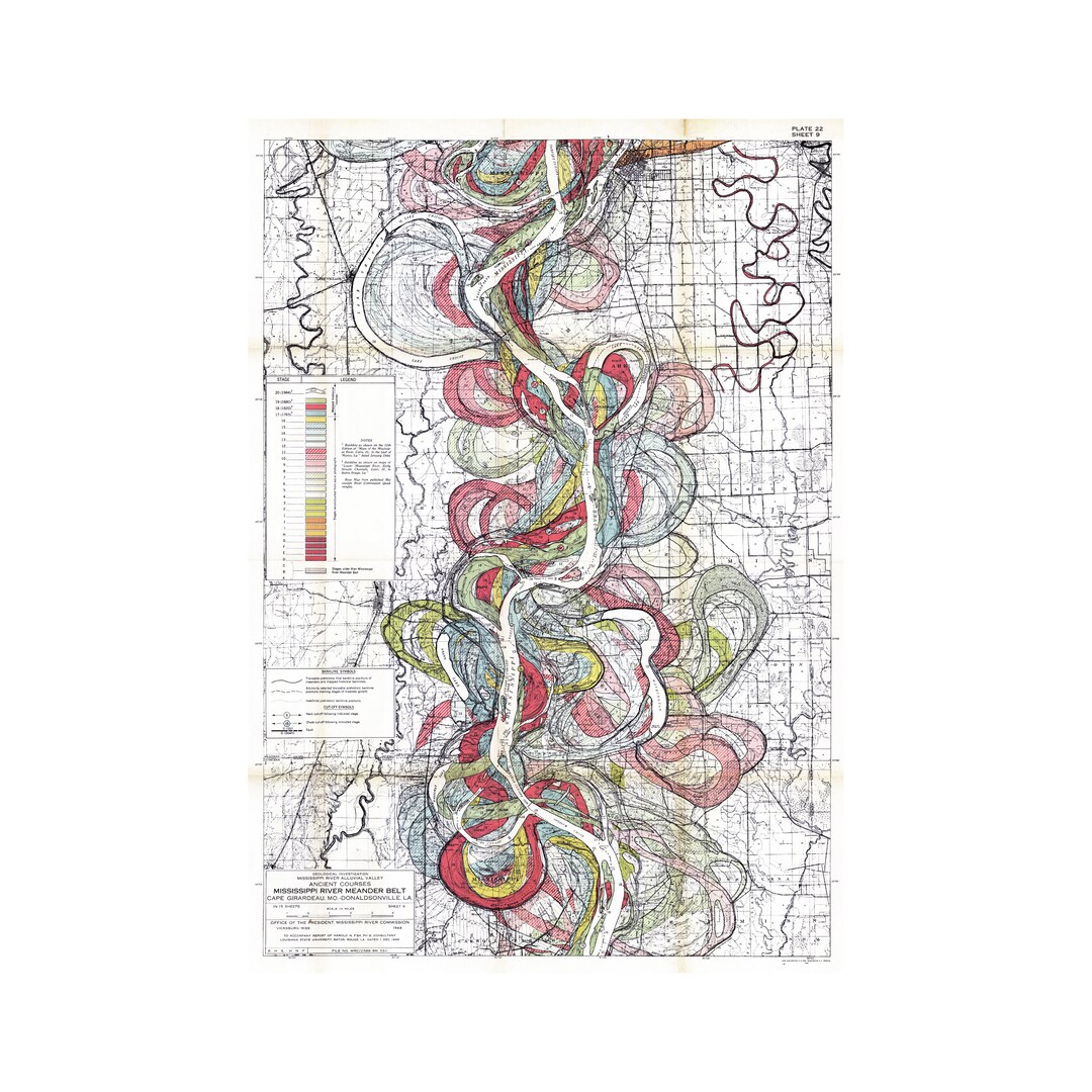 Sheet 9 - Harold Fisk Mississippi River Map Vintage Wall Art Poster ...
