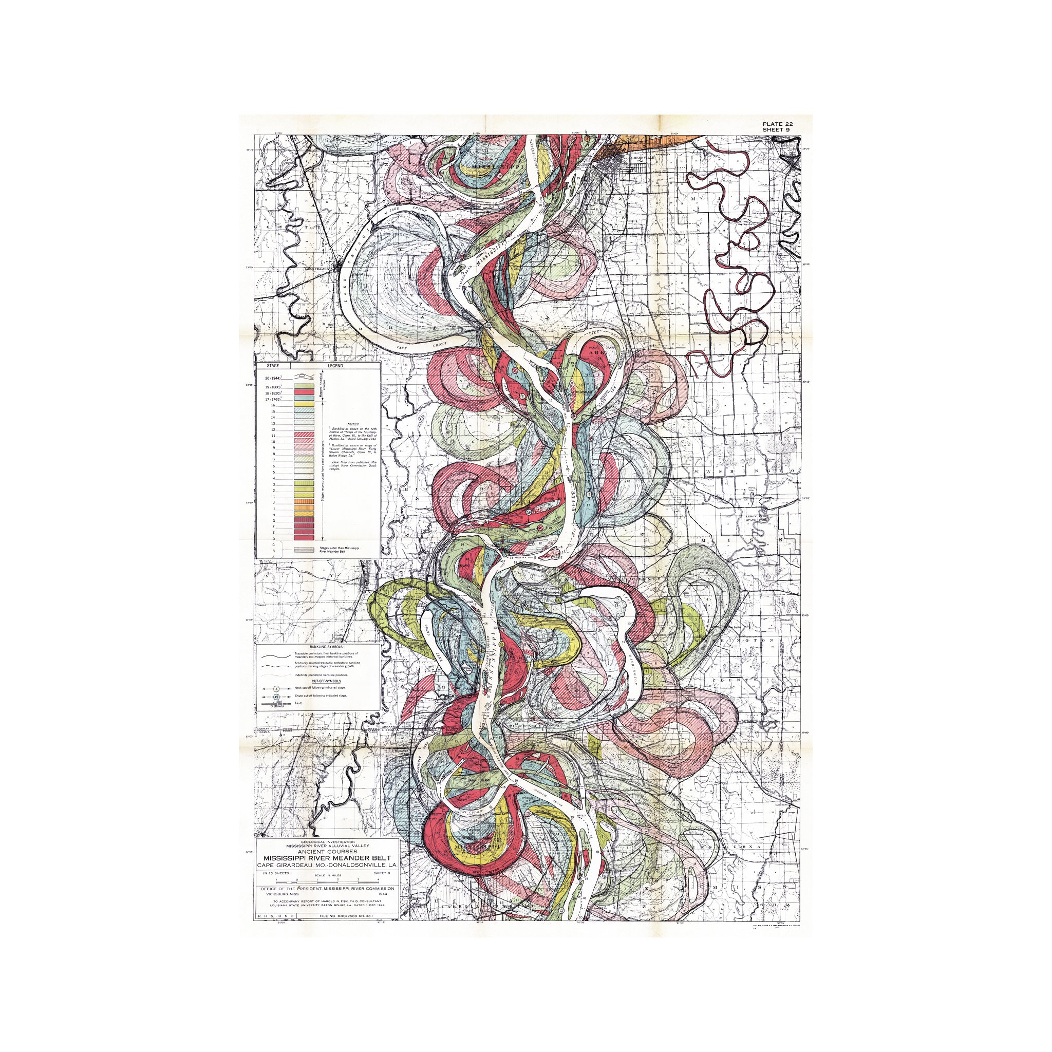 Sheet 9 - Harold Fisk Mississippi River Map Vintage Wall Art Poster ...