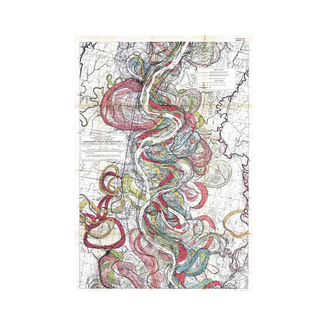 Sheet 10 - Harold Fisk Mississippi River Map Vintage Wall Art Poster ...
