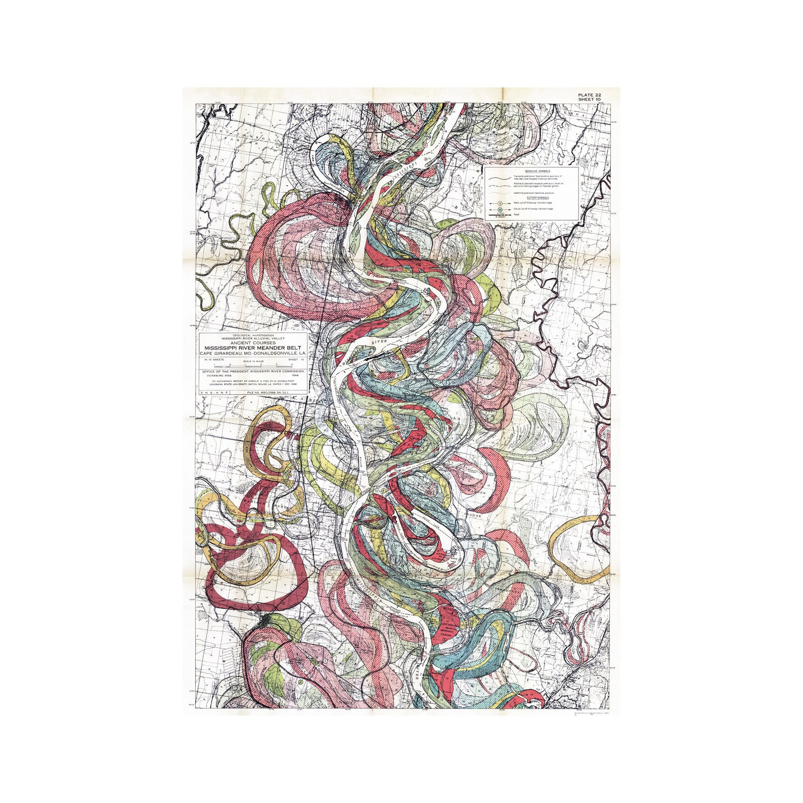 Sheet 10 - Harold Fisk Mississippi River Map Vintage Wall Art Poster ...