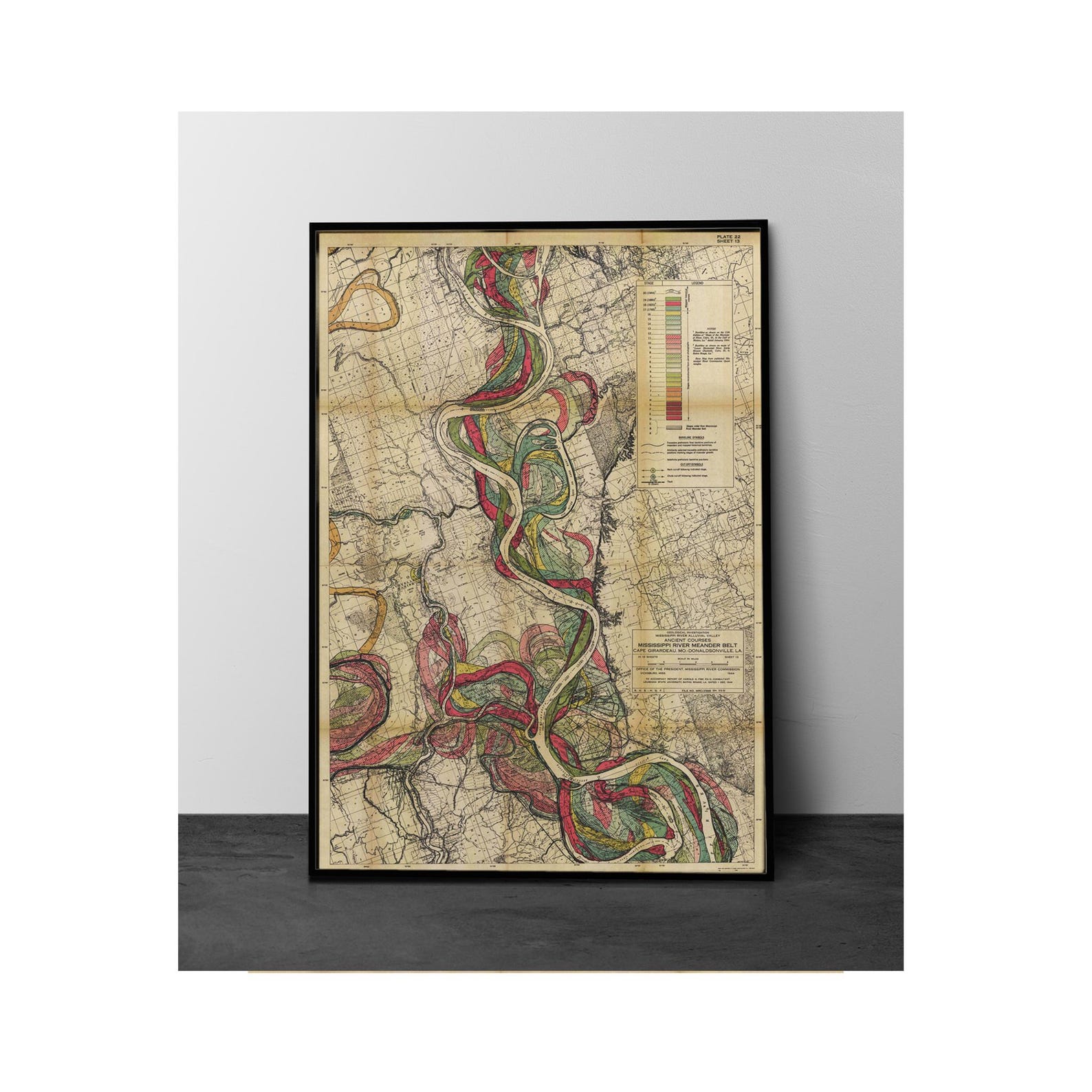Sheet 13 - Harold Fisk Mississippi River Map Wall Art Poster Print ...