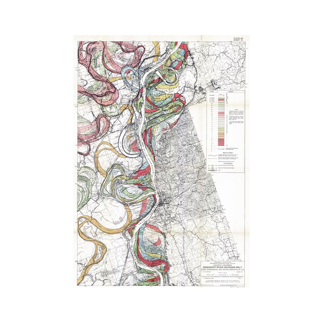 Sheet 12 - Harold Fisk Mississippi River Map Wall Art Poster Print ...