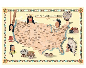 Native American Tribes Map Poster - Etsy