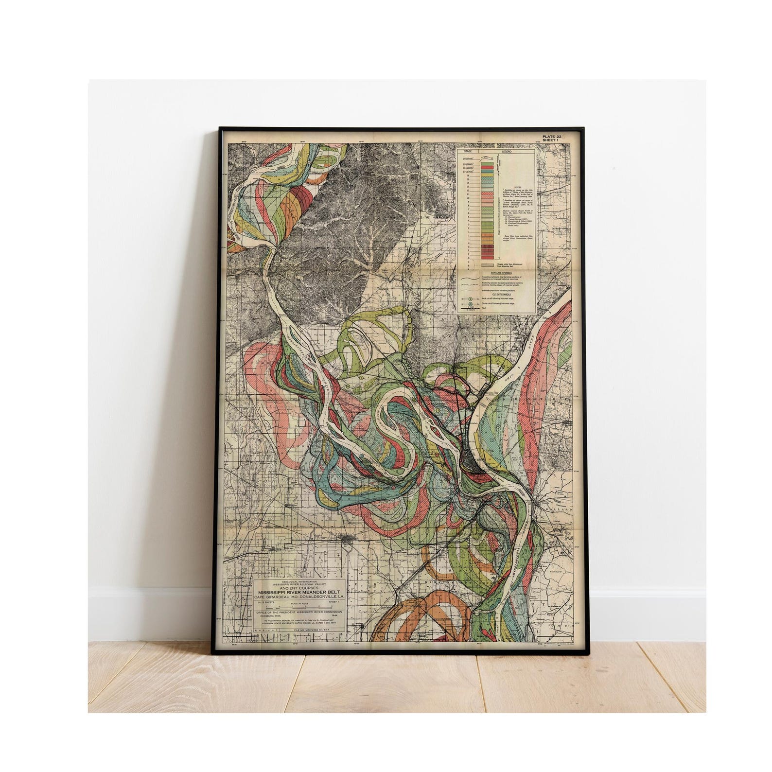 Sheet 1 - Harold Fisk Mississippi River Map Wall Art Poster - Unframed ...